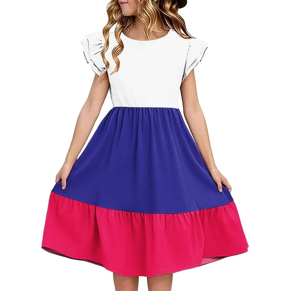 Avrntaa Girls Cute Sundress Ruffle Sleeve Color Block Dress Summer ...