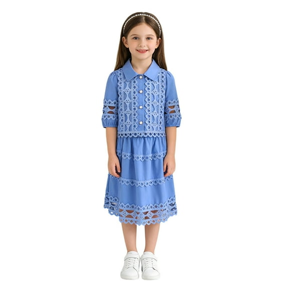 Avrntaa Girls Dress Set Half Sleeve Shirt A-Line Pleated Hollow Skirt ...