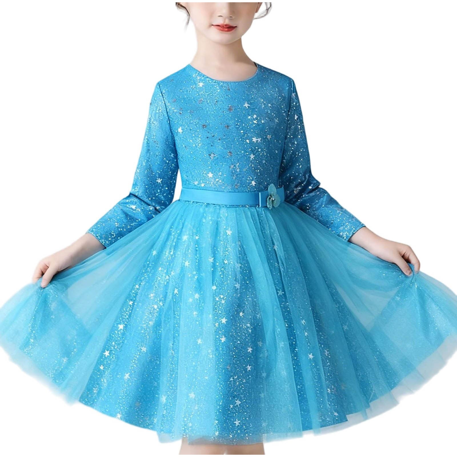 Avrntaa Girls Gown Dress Long Sleeve Tulle Retro Dresses Star Print ...