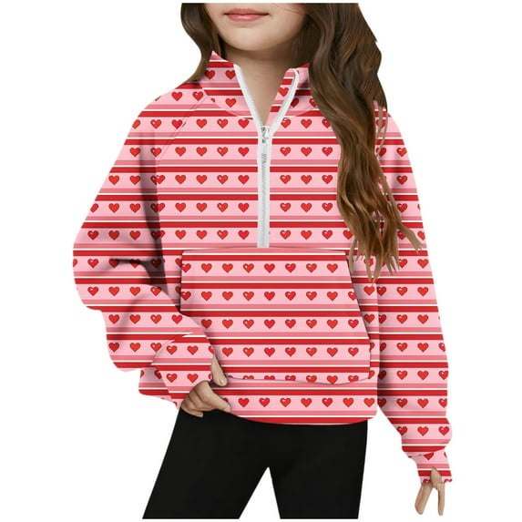 Avrntaa Girls Loose Fit Sweatshirt - Valentine Heart Print Half Zip ...