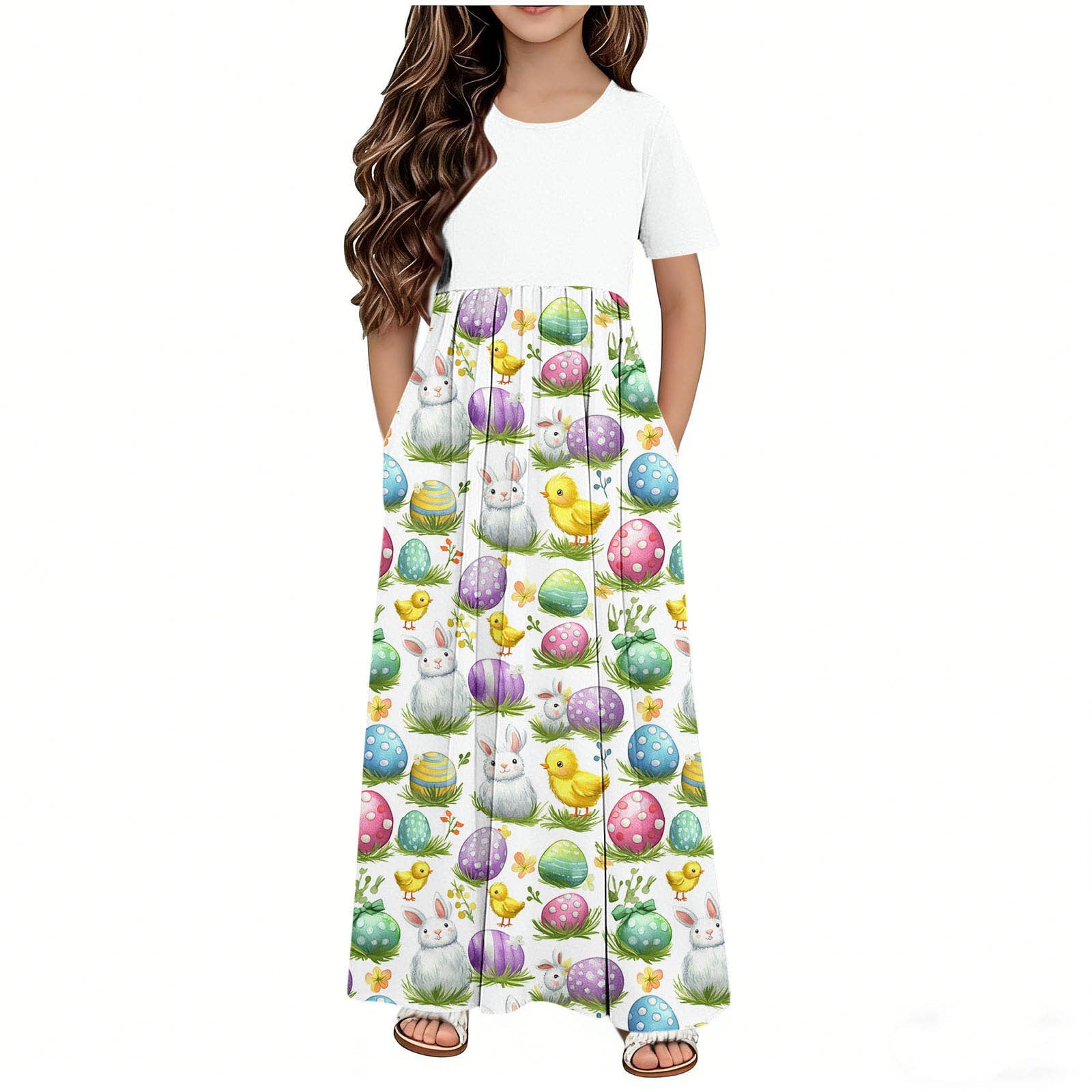 Avrntaa Girls Maxi Dress Easter Short Sleeve Casual Dresses Funny Print ...
