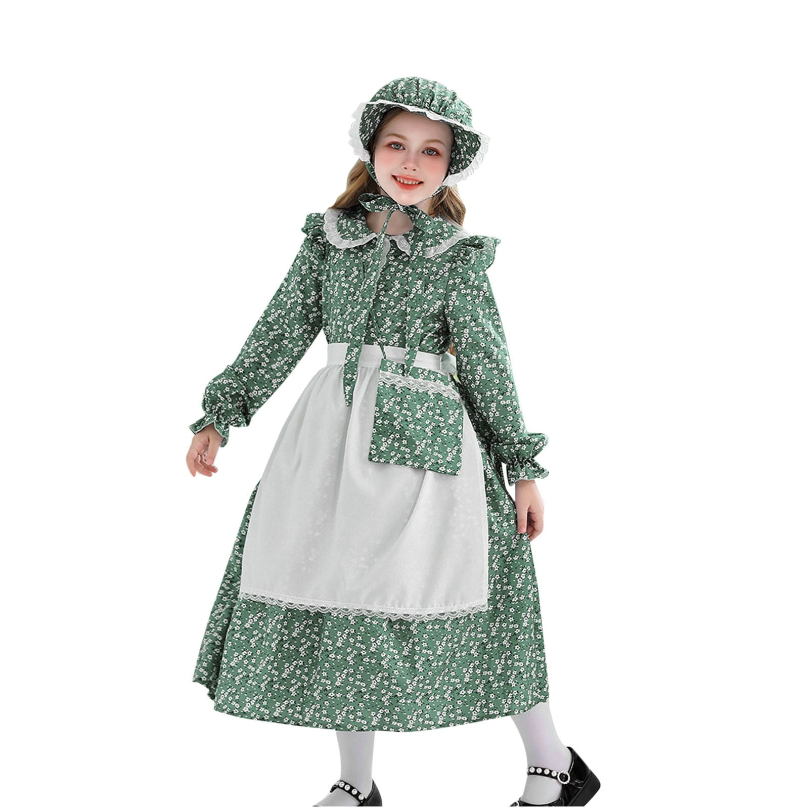 Avrntaa Girls Pioneer Costume Dress Floral A-Line Swing Dress Little Kids Cute Dresses with ...