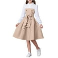 Avrntaa Girls Puff Long Sleeve Dress Tie Waist A-line Dresses Button ...