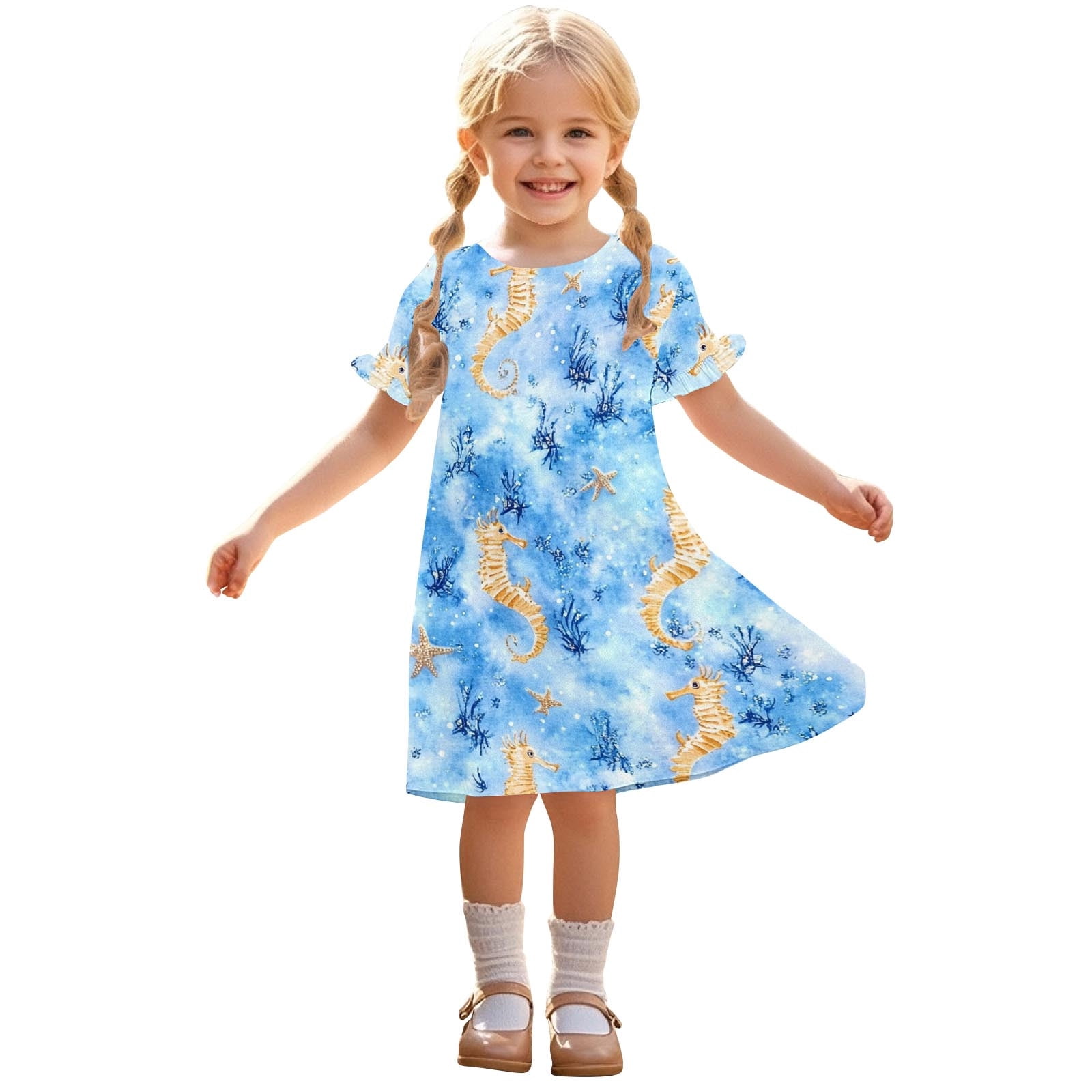Avrntaa Girls Short Sleeve Casual Dress Funny Print Flowy Hem Dress ...