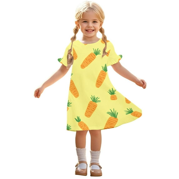 Avrntaa Girls Short Sleeve Casual Dress Funny Print Flowy Hem Dress ...