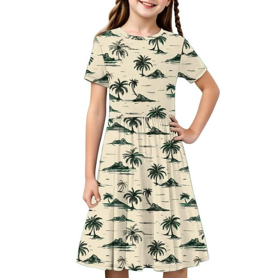 Avrntaa Girls Short Sleeve Dress Summer A-Line Maxi Dresses Cute Floral ...