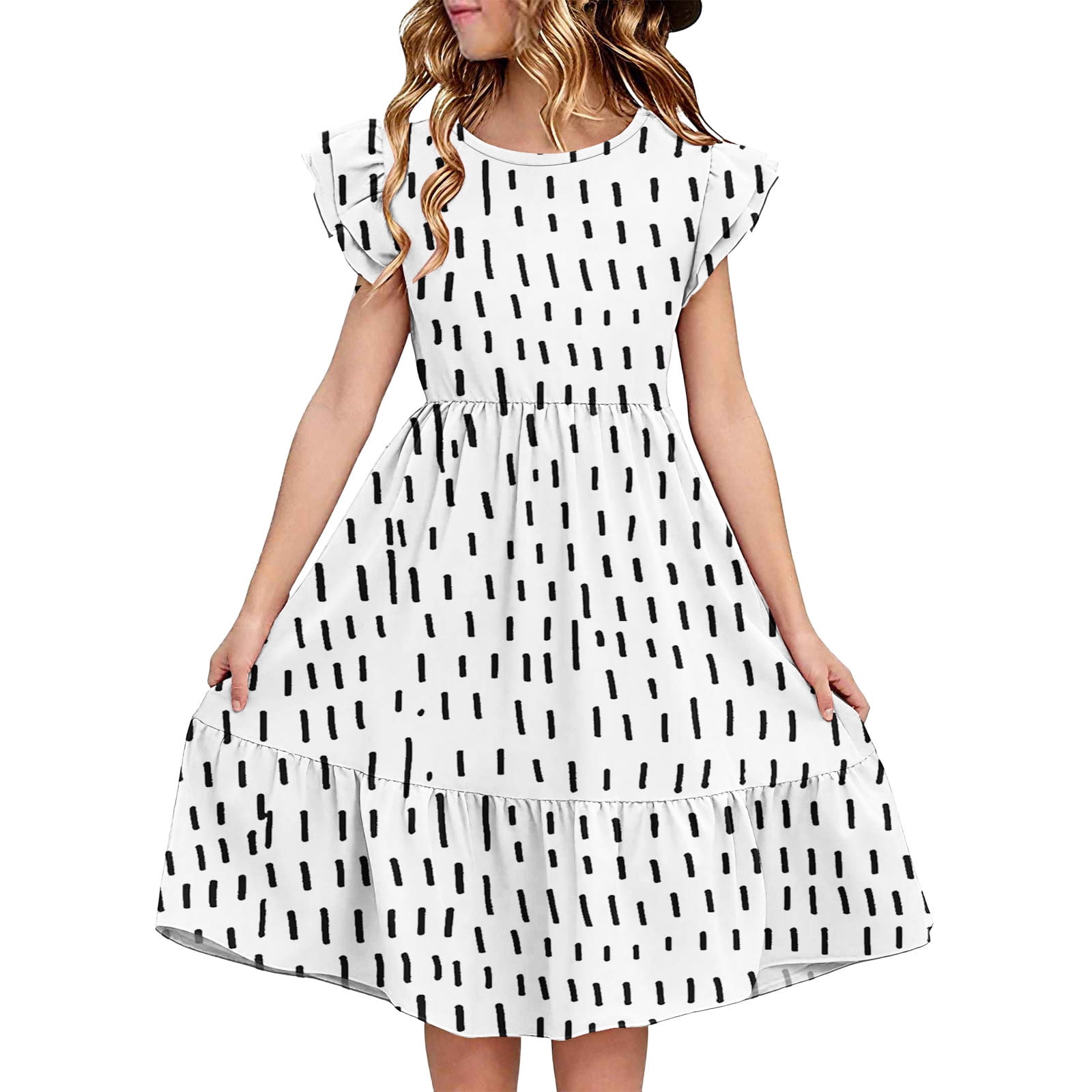 Avrntaa Girls Short Sleeve Dress with Ruffles Crew Neck A-Line Swing Casual Summer Midi Dress 5 ...