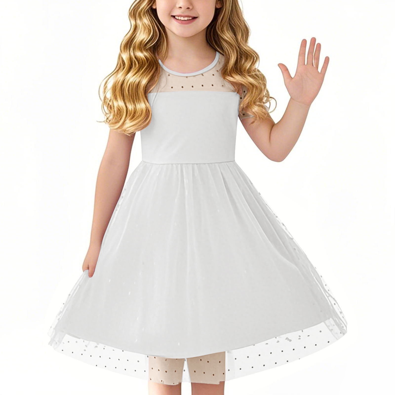Avrntaa Girls Solid Summer Dresses Mesh Fluffy Short Sleeve Dress A ...