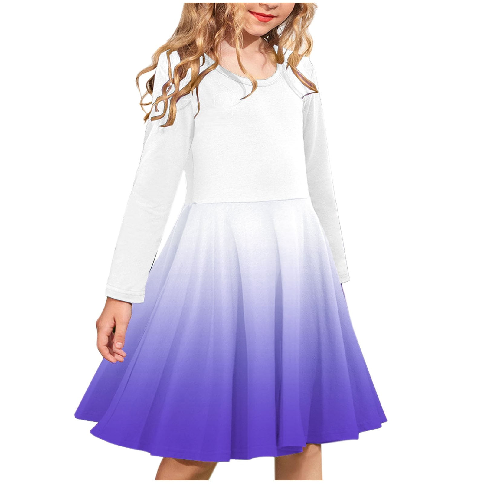 Avrntaa Girls Spring Casual Dresses Long Sleeve Gradient Dress A line ...