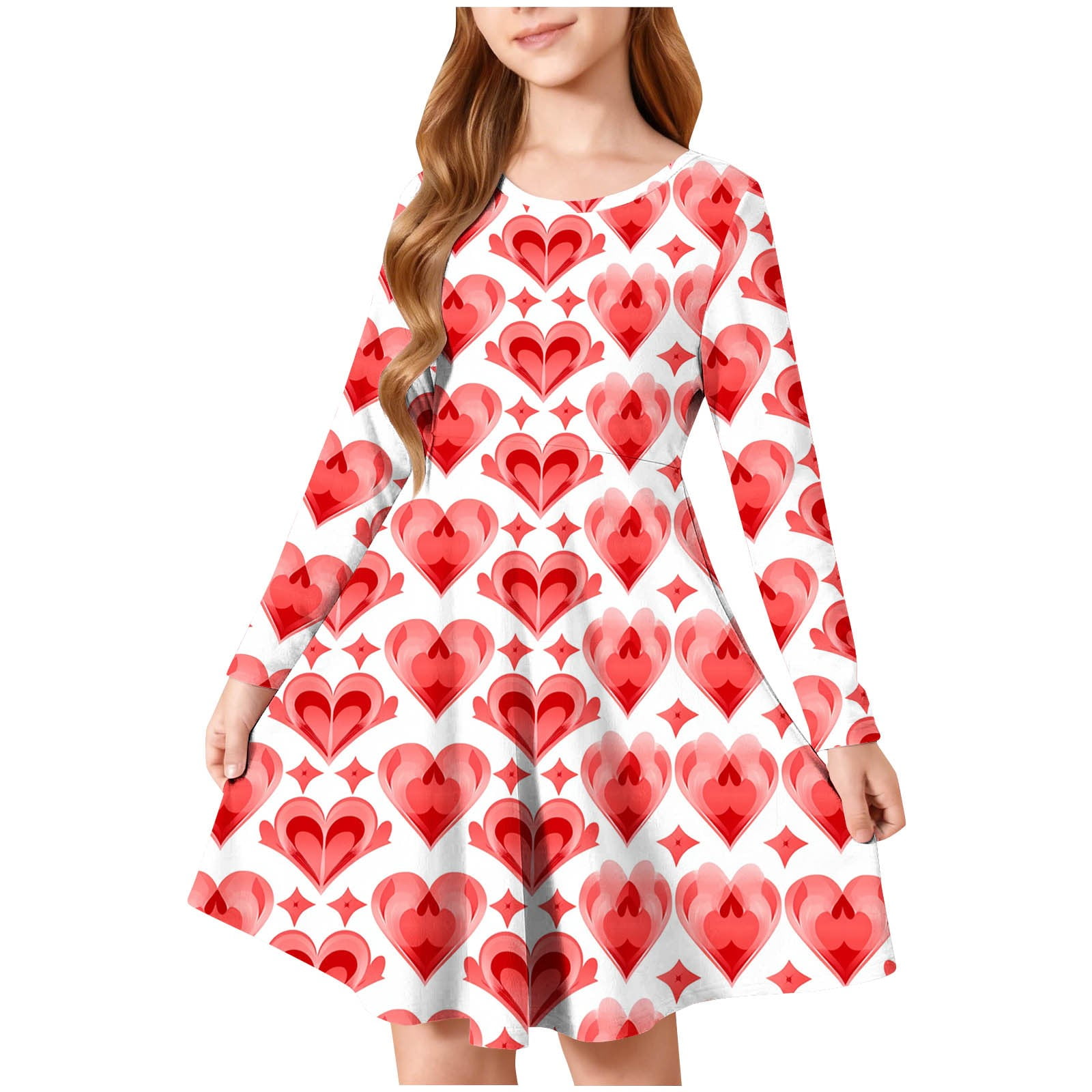 Avrntaa Girls Spring Dress Long Sleeve Valentines Day Cute Heart Print ...
