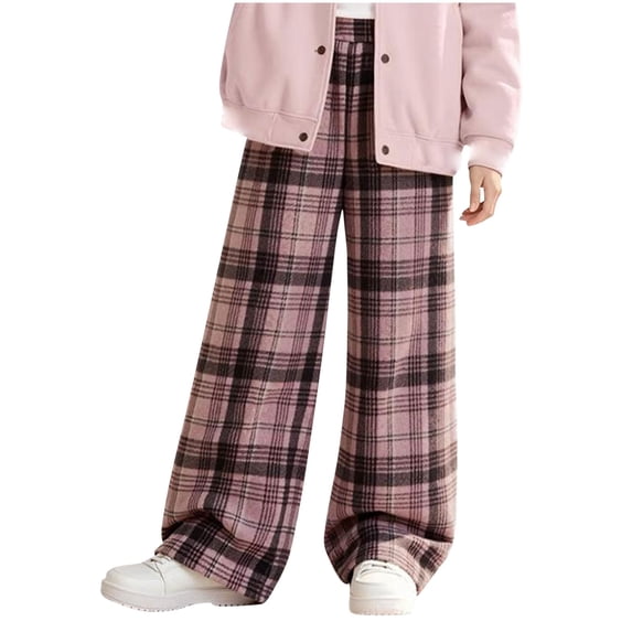 Avrntaa Girls Spring Plaid Pants Flannel Wide Leg Baggy Pant Lounge ...