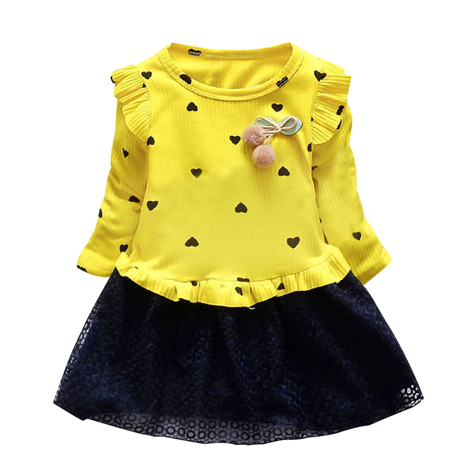 Avrntaa Girls Spring Shirt Dress Heart Print Ruffle Long Sleeve Tee ...