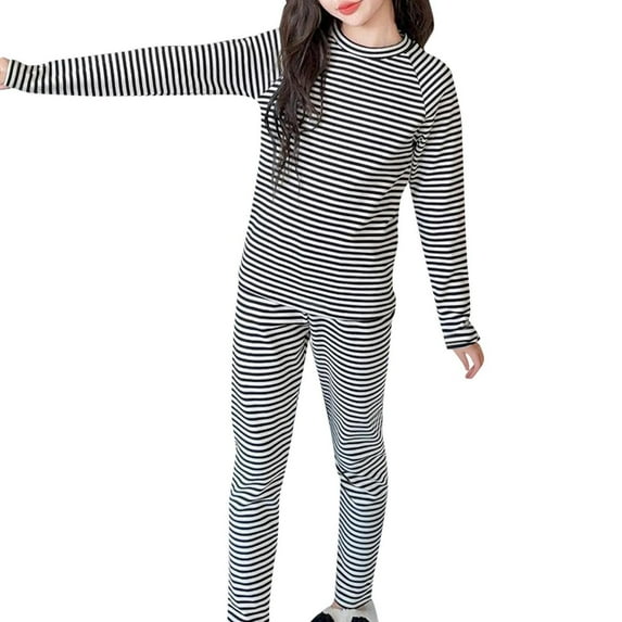 Avrntaa Girls Striped Pajama Set Two-Piece Matching Long Sleeve Top and ...