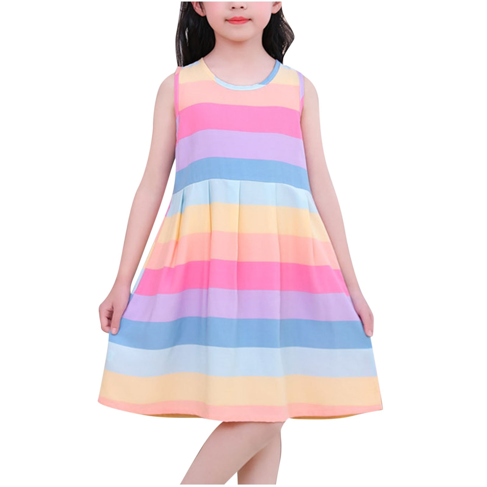 Avrntaa Girls Summer Casual Sleeveless Tank Dress Loose Swing Midi A ...