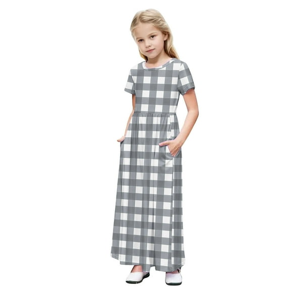 Avrntaa Girls Summer Maxi Dress Casual Short Sleeve Dresses Solid ...