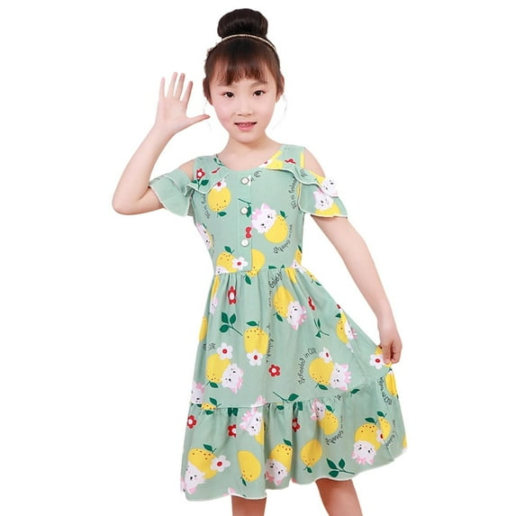 Avrntaa Girls Summer Pajamas Dress Cold Shoulder A-line Cotton Dresses ...