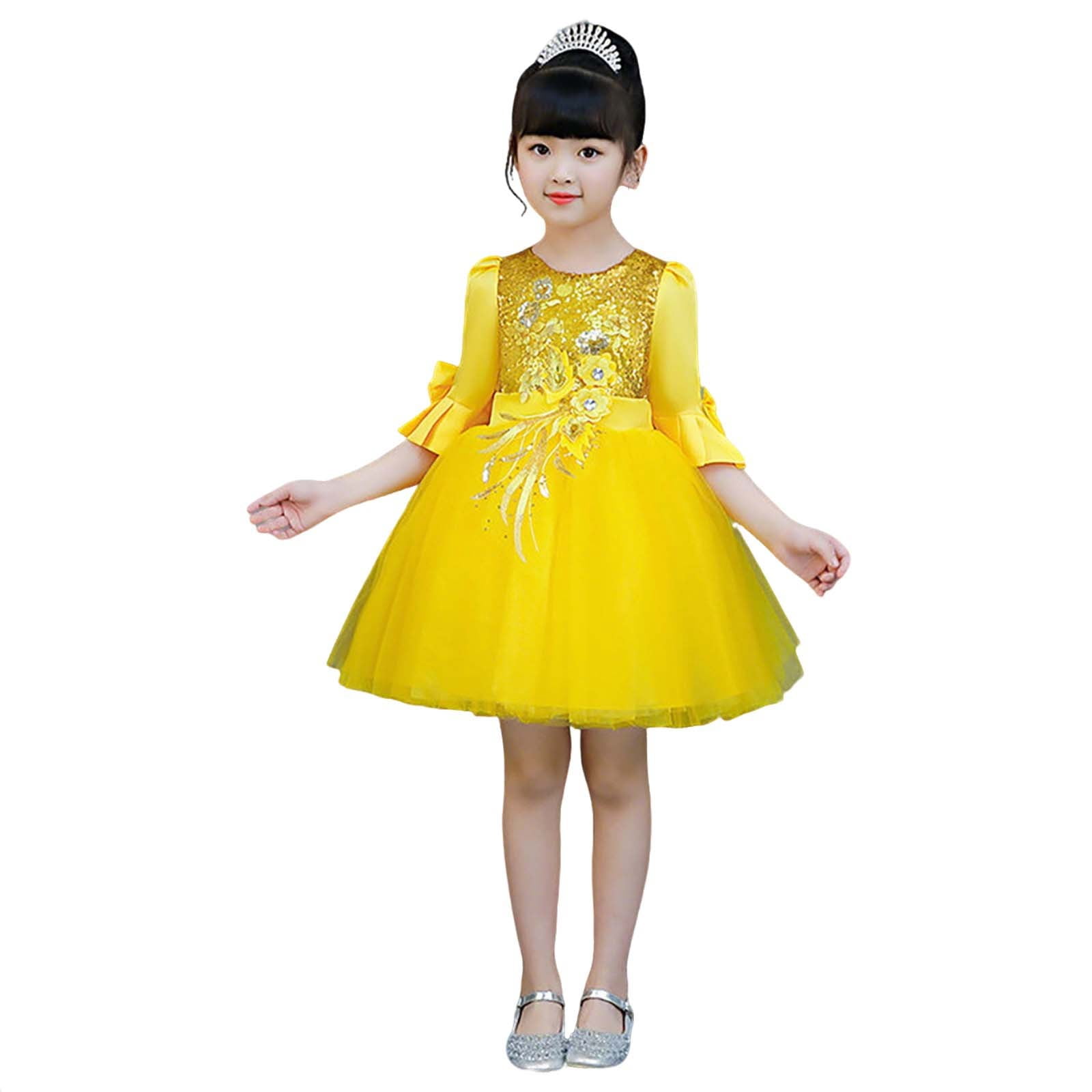 Avrntaa Girls Tulle Dress Midi Sequin Party Gown Half Sleeve Sparkly ...
