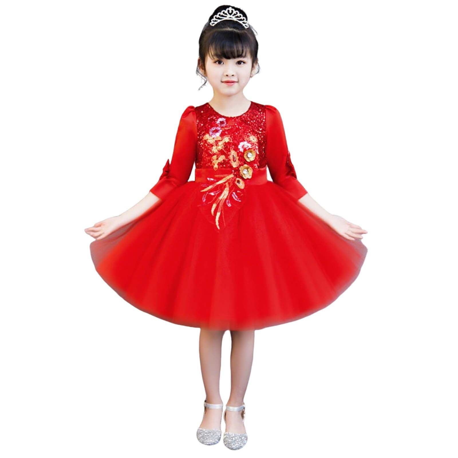 Avrntaa Girls Tulle Dress Midi Sequin Party Gown Half Sleeve Sparkly ...