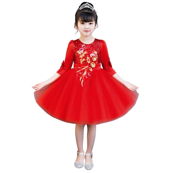 Avrntaa Girls Tulle Dress Midi Sequin Party Gown Half Sleeve Sparkly ...