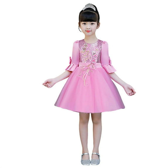 Avrntaa Girls Tulle Dress Midi Sequin Party Gown Half Sleeve Sparkly ...