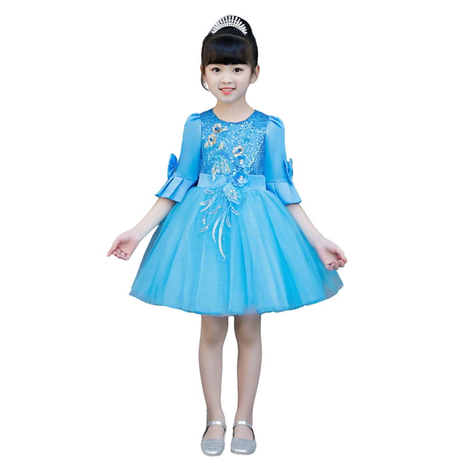 Avrntaa Girls Tulle Dress Midi Sequin Party Gown Half Sleeve Sparkly ...