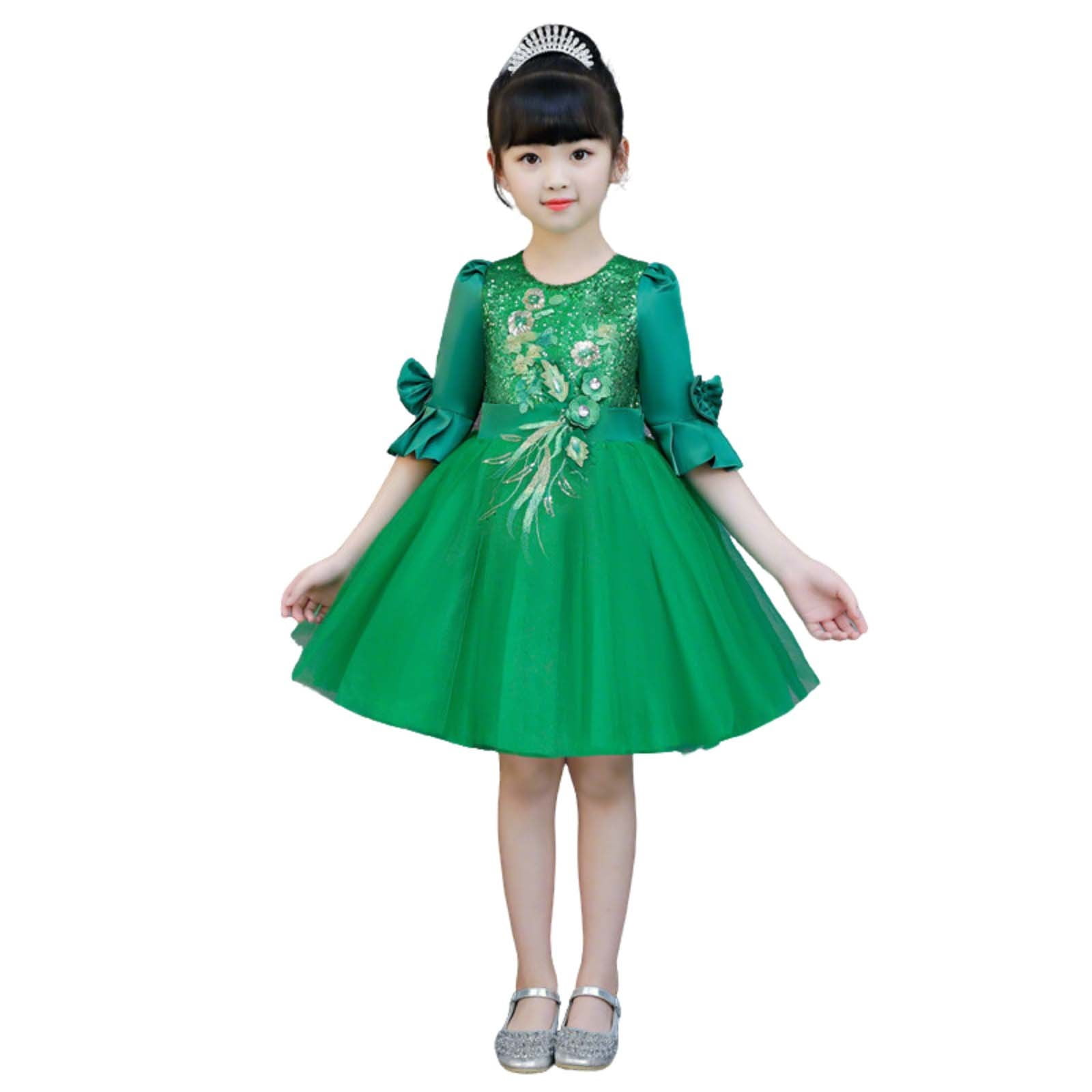 Avrntaa Girls Tulle Dress Midi Sequin Party Gown Half Sleeve Sparkly ...