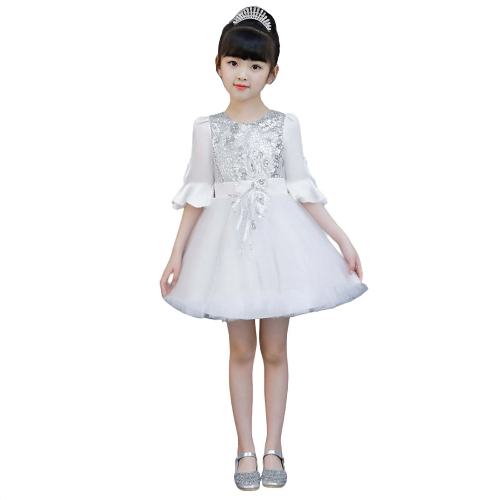 Avrntaa Girls Tulle Dress Midi Sequin Party Gown Half Sleeve Sparkly ...