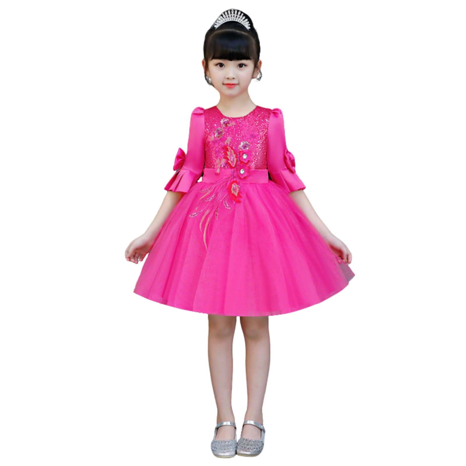 Avrntaa Girls Tulle Dress Midi Sequin Party Gown Half Sleeve Sparkly ...