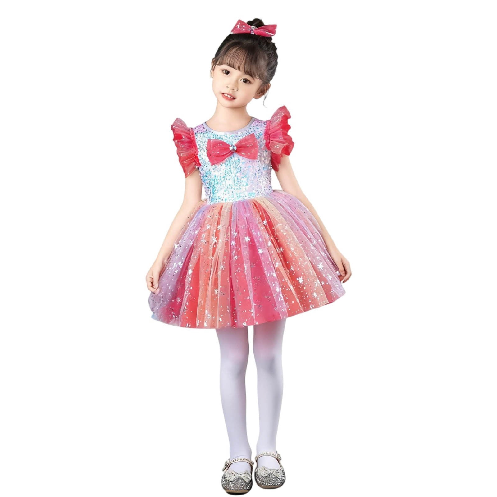 Avrntaa Girls Tulle Princess Dresses Gradient Sparky Tutu Dress Sequin ...