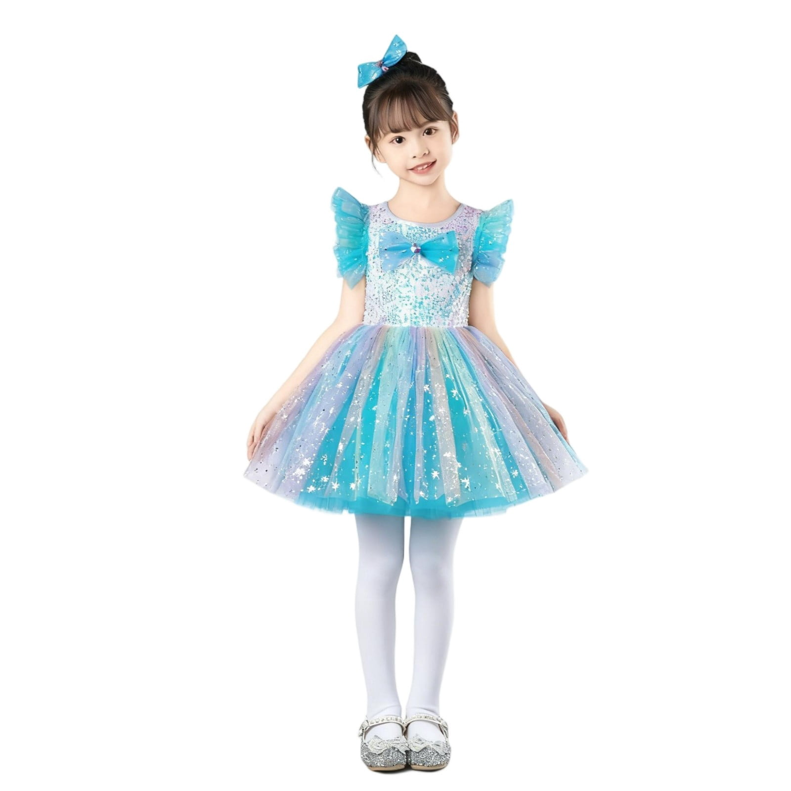 Avrntaa Girls Tulle Princess Dresses Gradient Sparky Tutu Dress Sequin ...