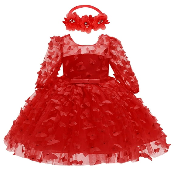 Avrntaa Infant Girls Tulle Princess Dress Long Sleeve Buttfly Prints ...