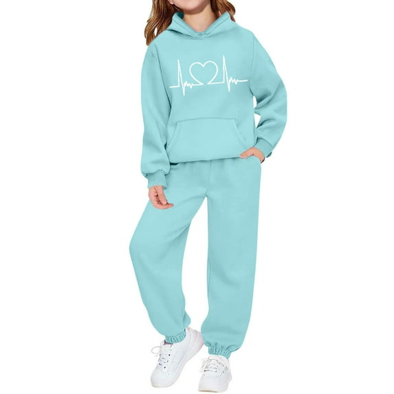 Avrntaa Kids Casual Two Piece Set Heart Print Hoodie with Baggy Jogger ...