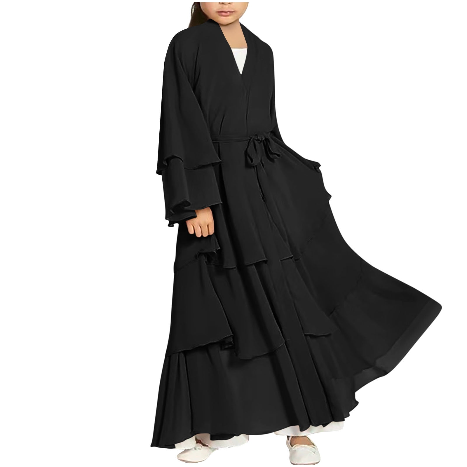 Avrntaa Kids Girls Muslim Dress Chiffon Layered Islam Kaftan Robe Open ...