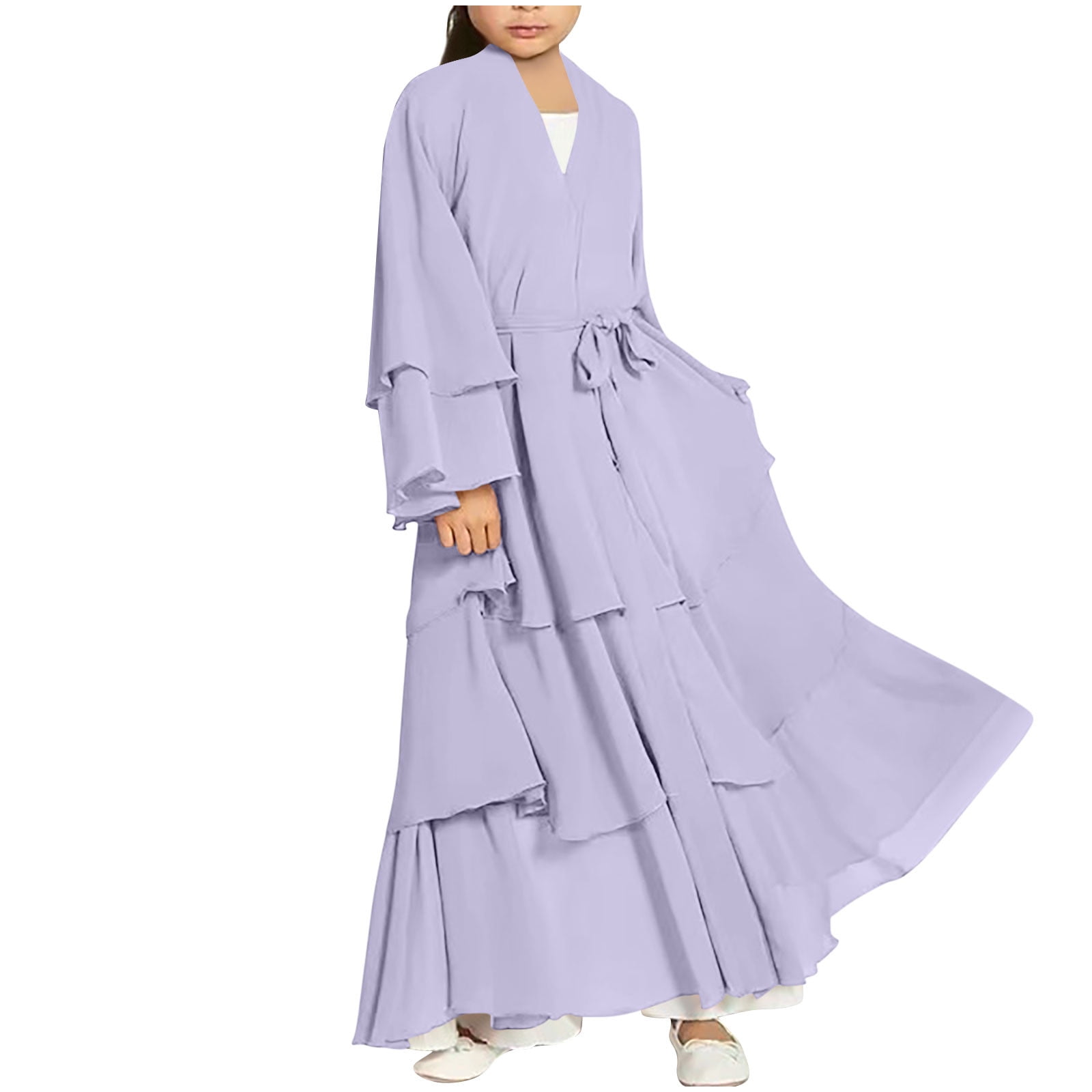 Avrntaa Kids Girls Muslim Dress Chiffon Layered Islam Kaftan Robe Open ...