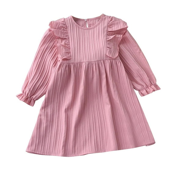 Avrntaa Kids Girls Summer Dress Ruffle Long Sleeve Solid Dresses A-Line ...