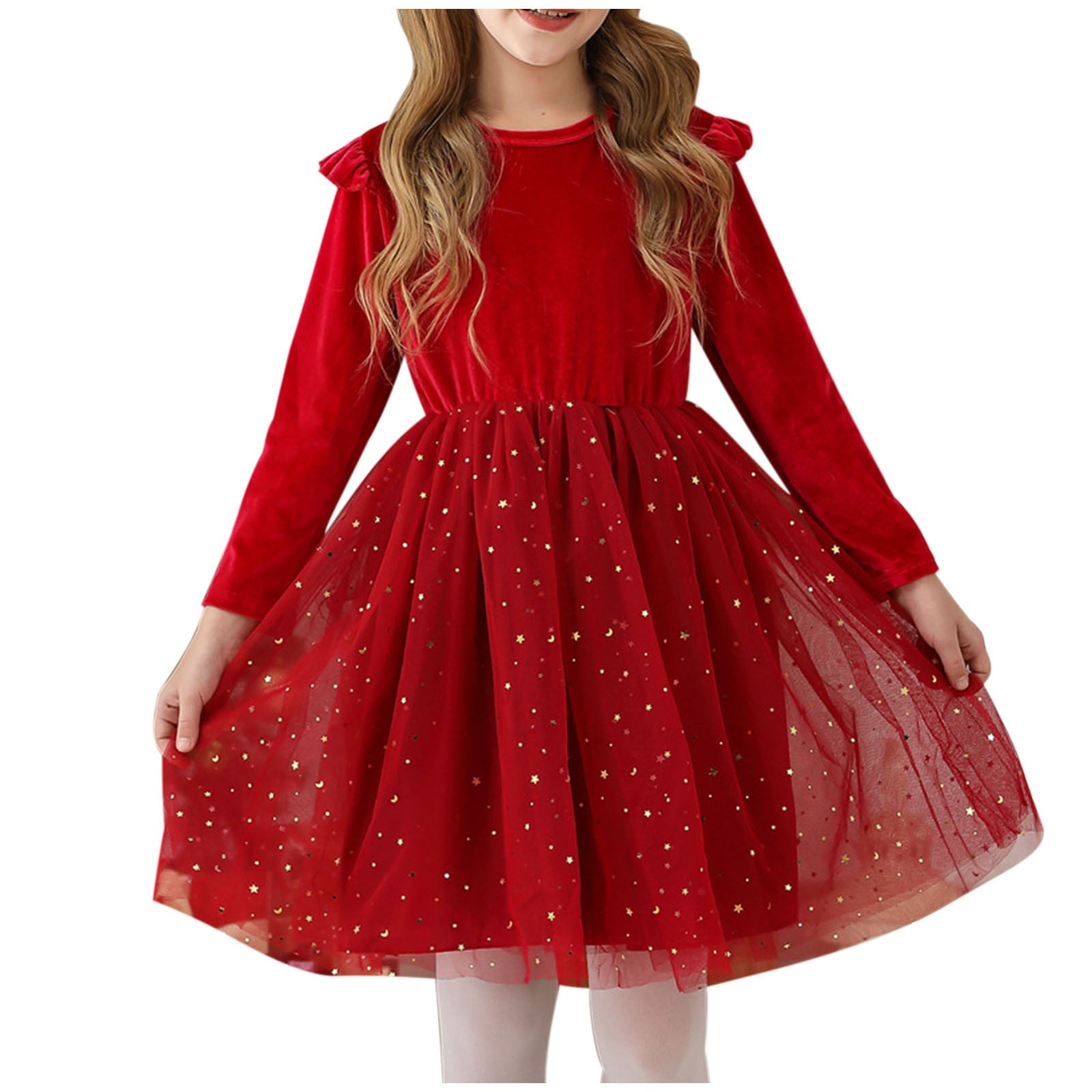 Avrntaa Kids Girls Velvet Tutu Dress Star Print Tulle A-line Dresses ...