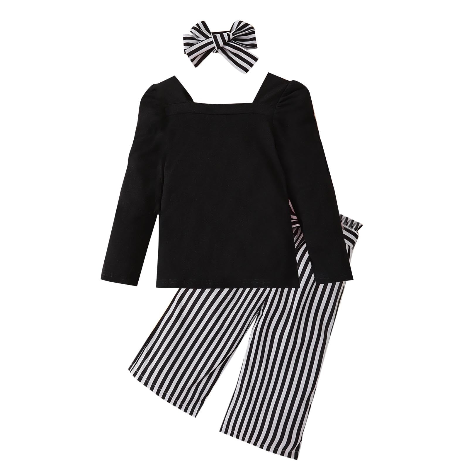 Avrntaa Kids Toddler 3 Pieces Outfits Solid Square Neck Top Tie Striped ...