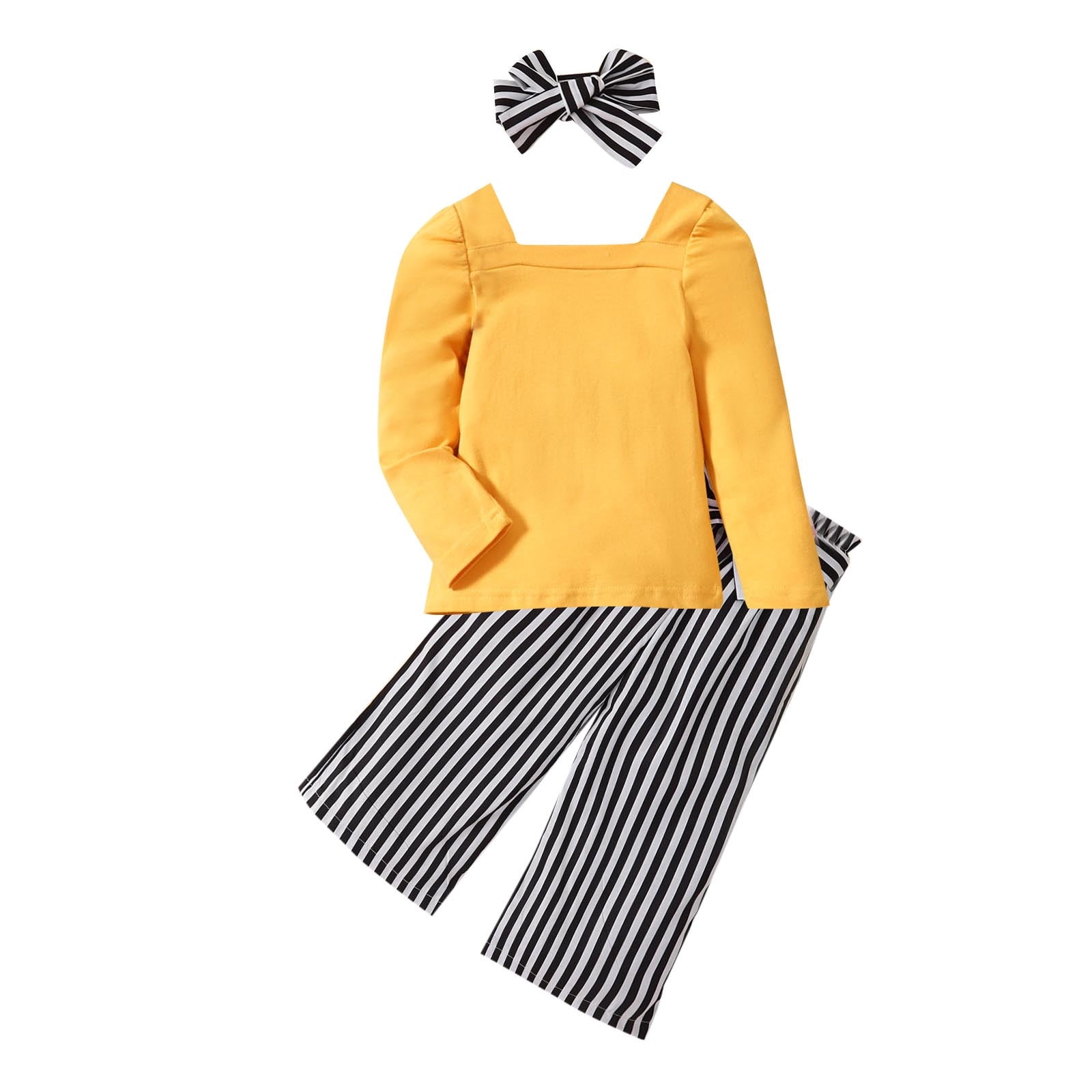 Avrntaa Kids Toddler 3 Pieces Outfits Solid Square Neck Top Tie Striped ...