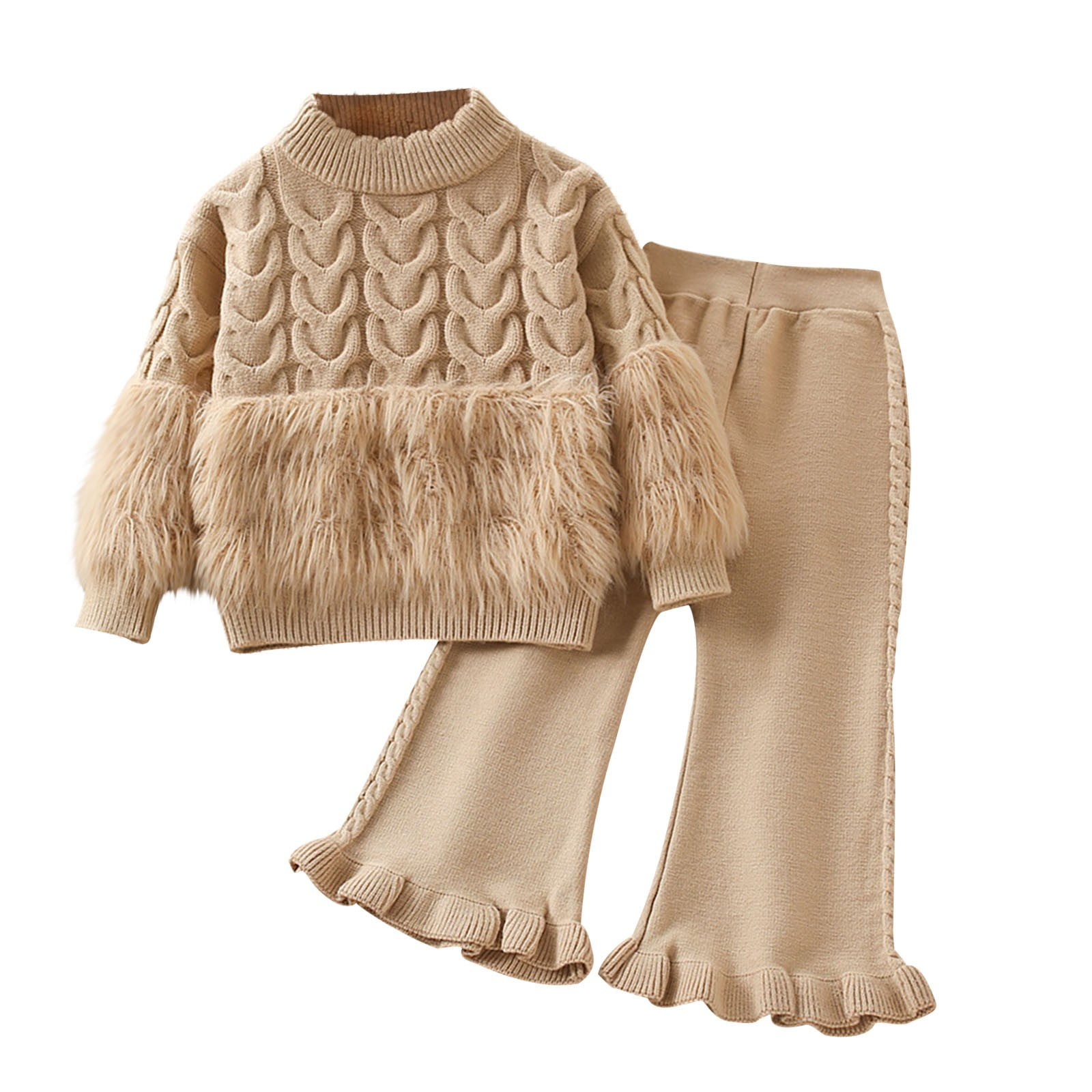 Avrntaa Knit Flared Pants Set for Toddler Baby Girls Cute Ribbed Fleece ...