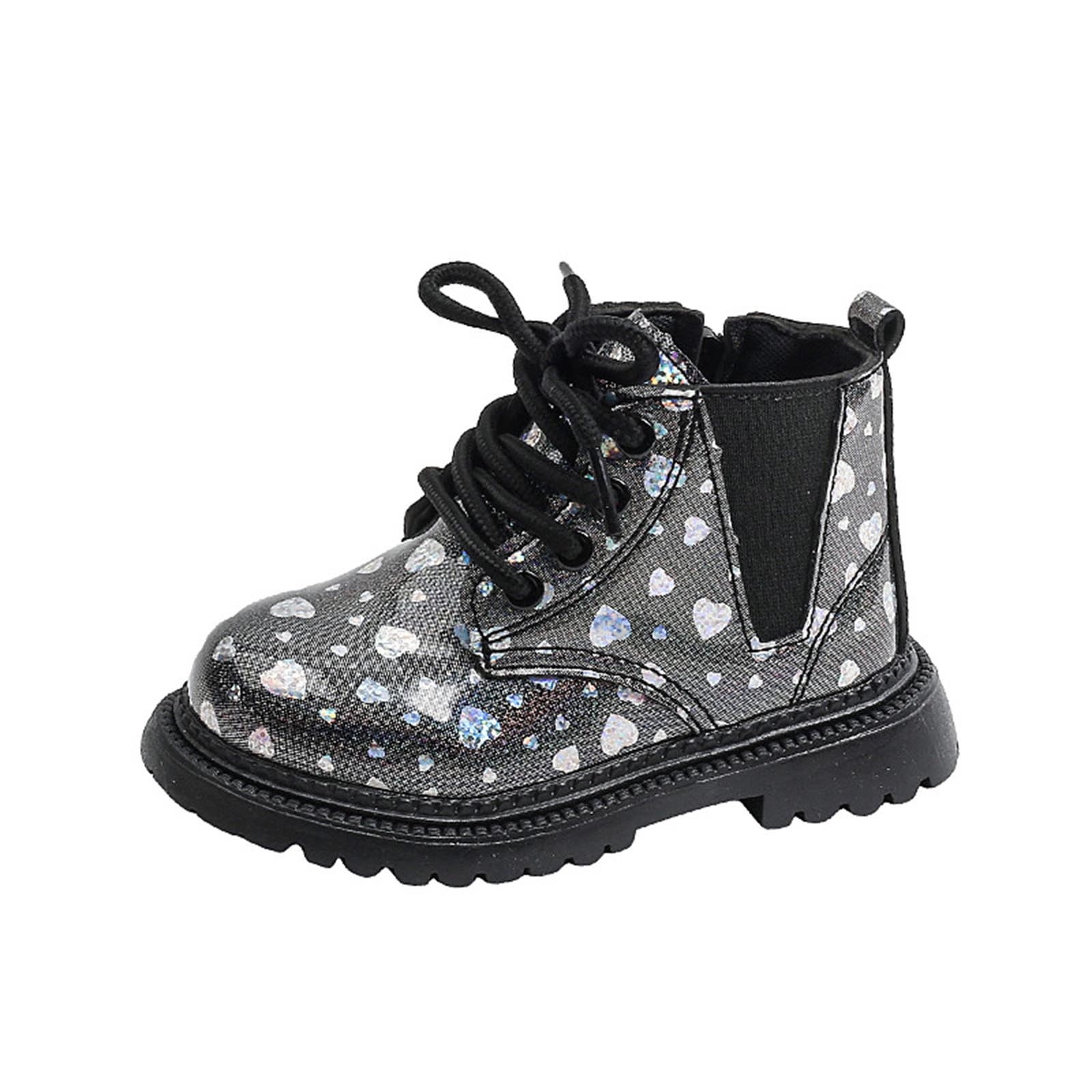 Avrntaa Lace Up Leather Boots for Little Girls Sparkling Butterfly ...