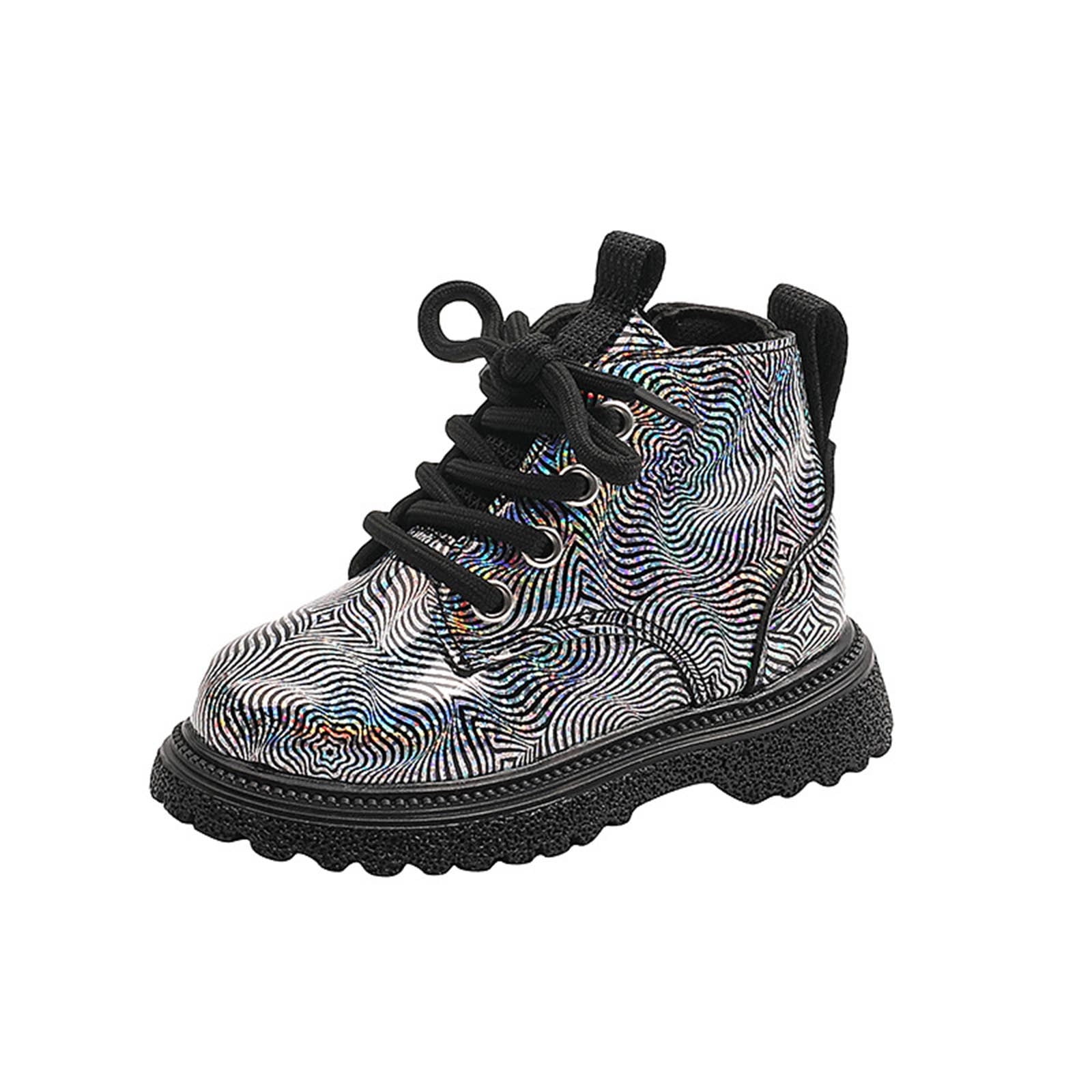 Avrntaa Lace Up Leather Boots for Little Girls Sparkling Butterfly ...