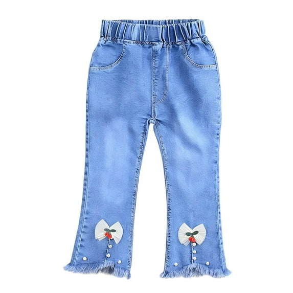 Avrntaa Little Big Girl Spring Jeans Mid Waist Ruffle Flared Bell ...