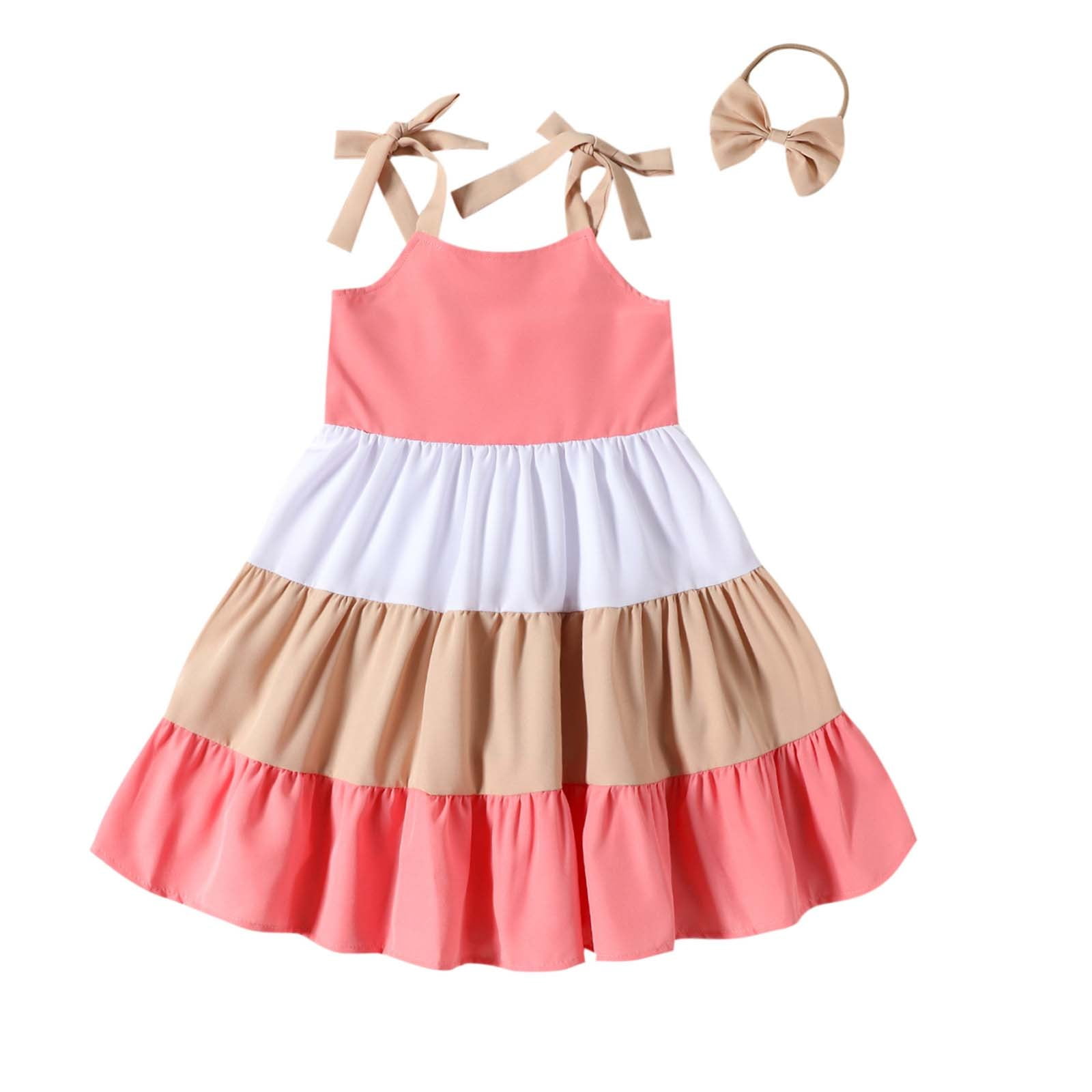 Avrntaa Little Girl Summer Dresses - Tie Shoulder Tiered Swing Maxi ...
