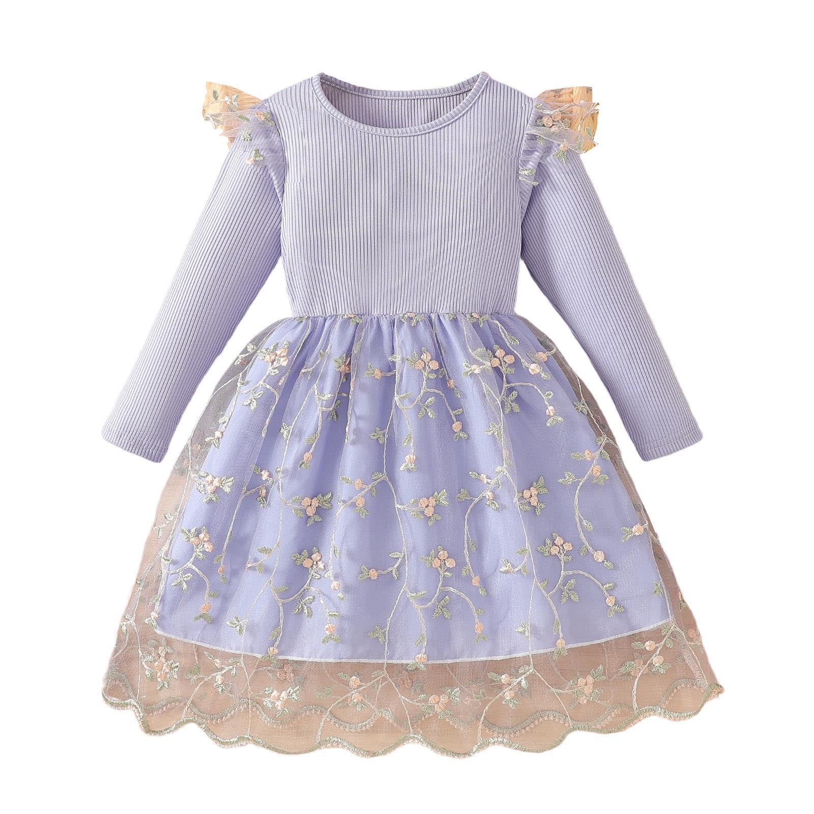 Avrntaa Little Girl's Long Sleeve Tulle Dress- Spring Casual Tutu Skirt ...