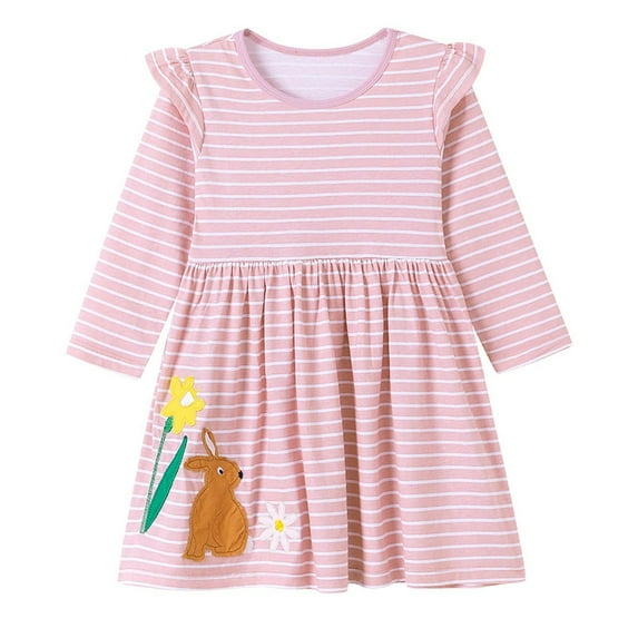 Avrntaa Little Girls Cute Stripe Dress Ruffle Long Sleeve A-line ...