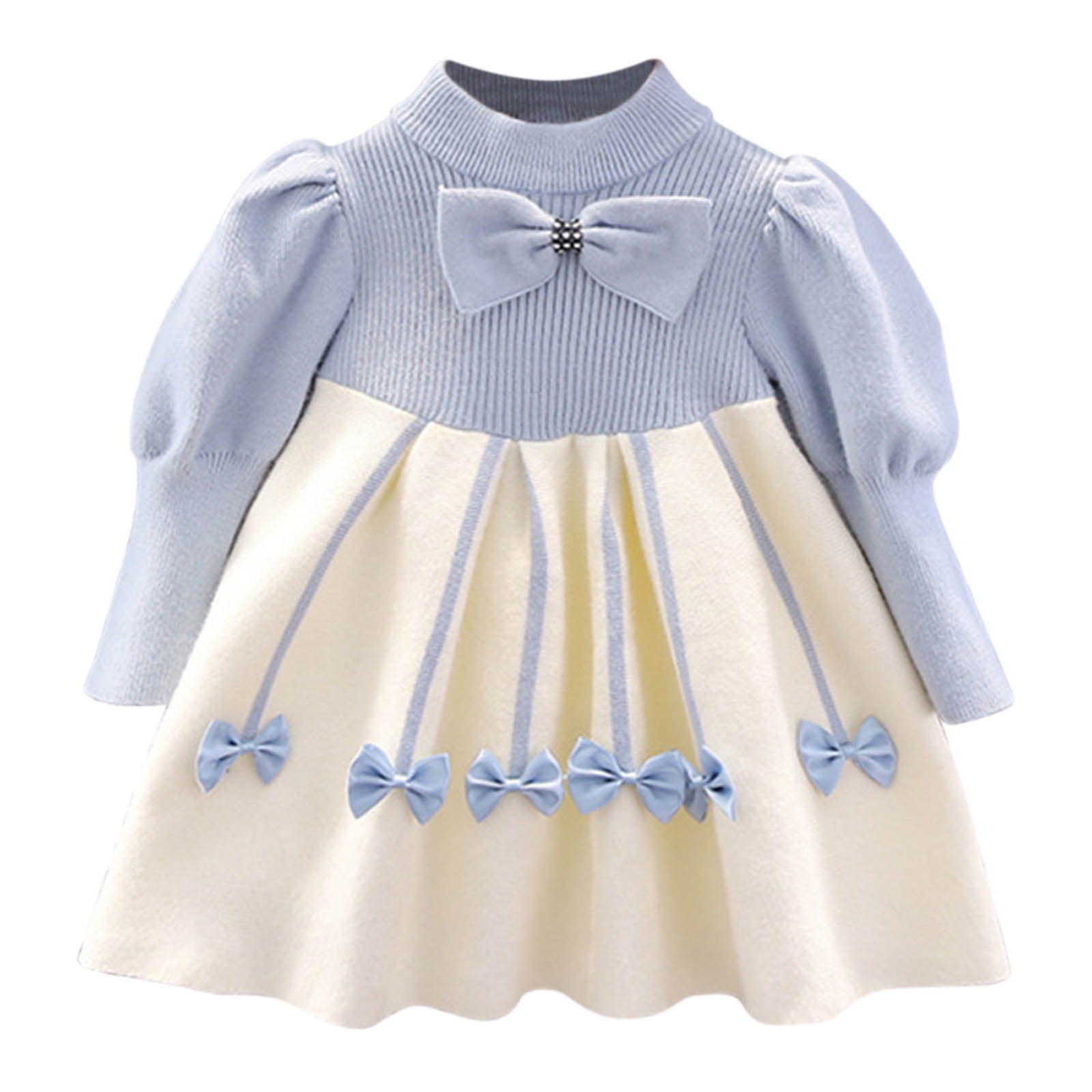 Avrntaa Little Girls Knit Dress Bowknot A-line Sweater Dresses Long ...