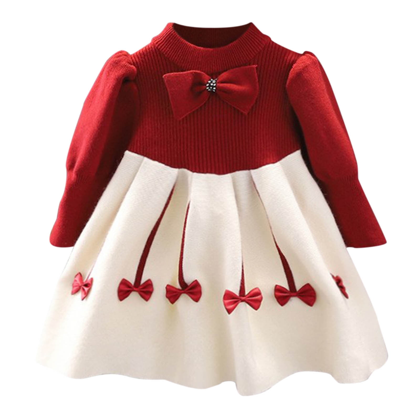 Avrntaa Little Girls Knit Dress Bowknot A-line Sweater Dresses Long ...