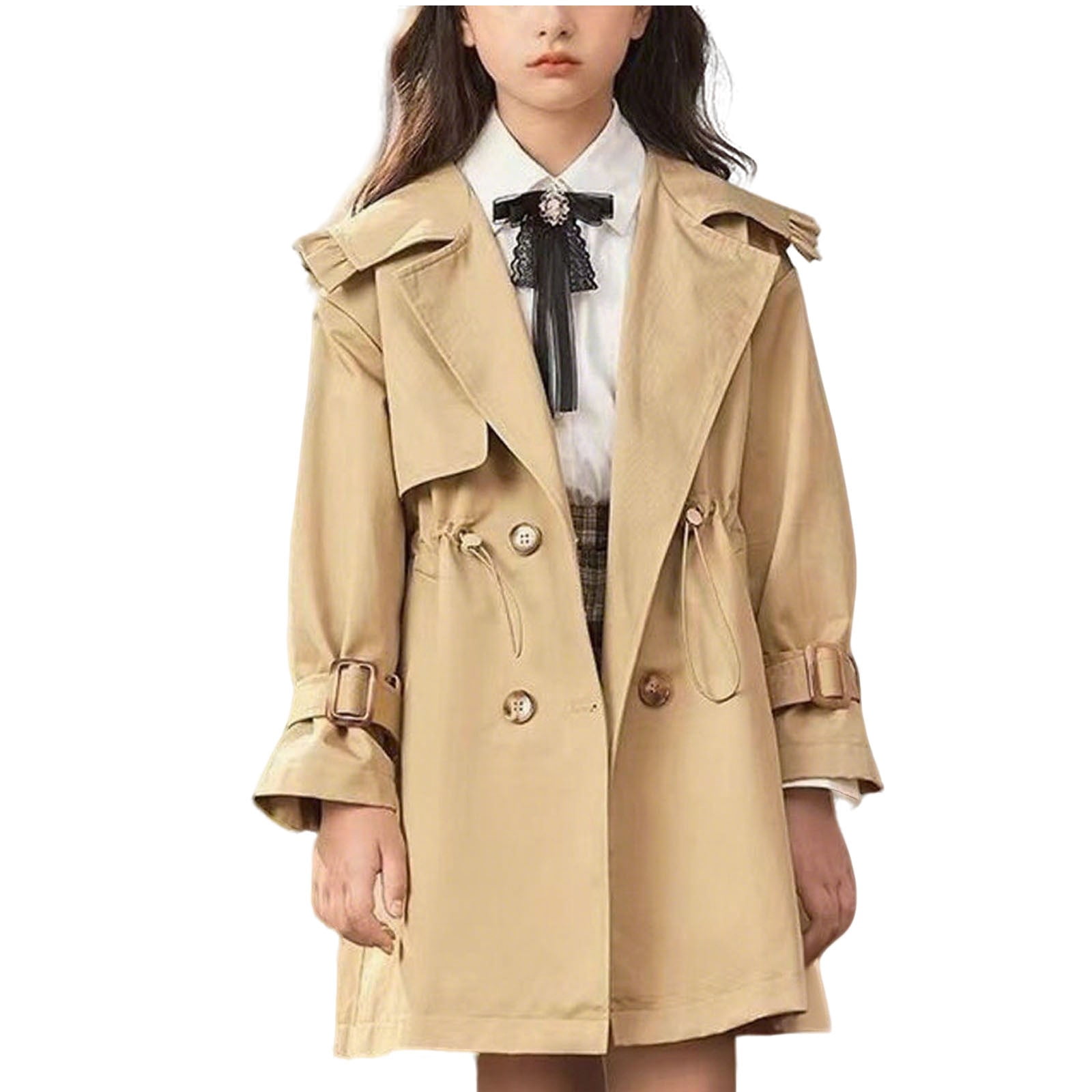 Avrntaa Little Girls Lapel Trench Coats Double Breasted Solid Jacket ...