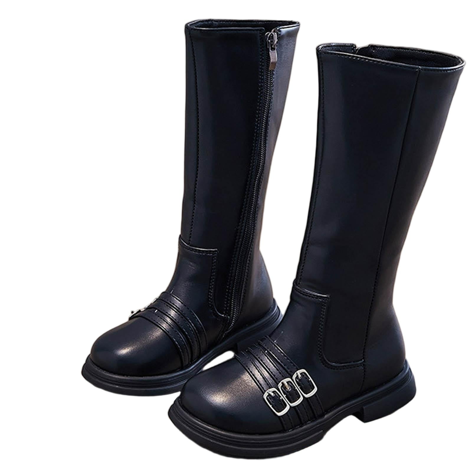 Avrntaa Little Girls Mid Calf Boots Side Zipper Waterproof Leather ...