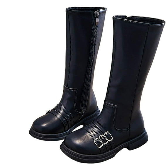 Avrntaa Little Girls Mid Calf Boots Side Zipper Waterproof Leather ...